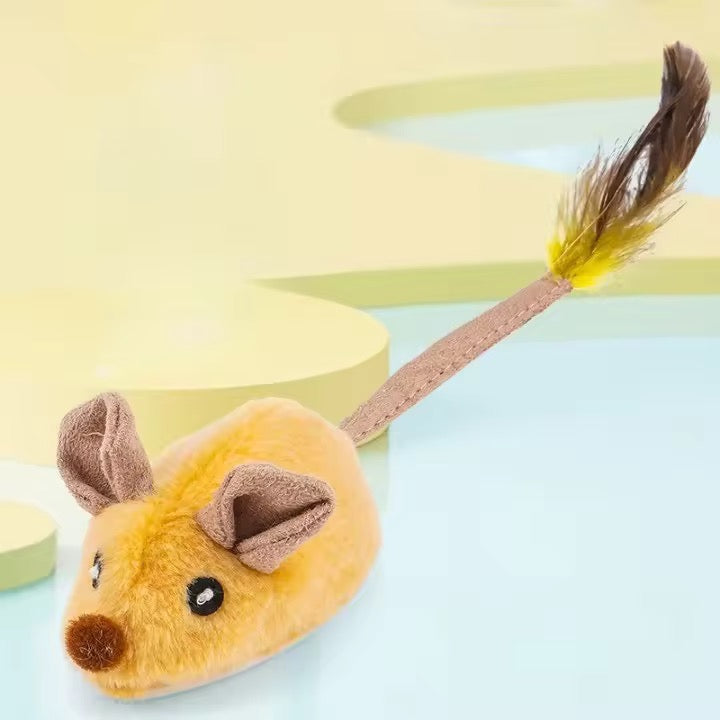 Interactive Cat Toy Mouse – Rechargeable with LED Lights & Feather Tai